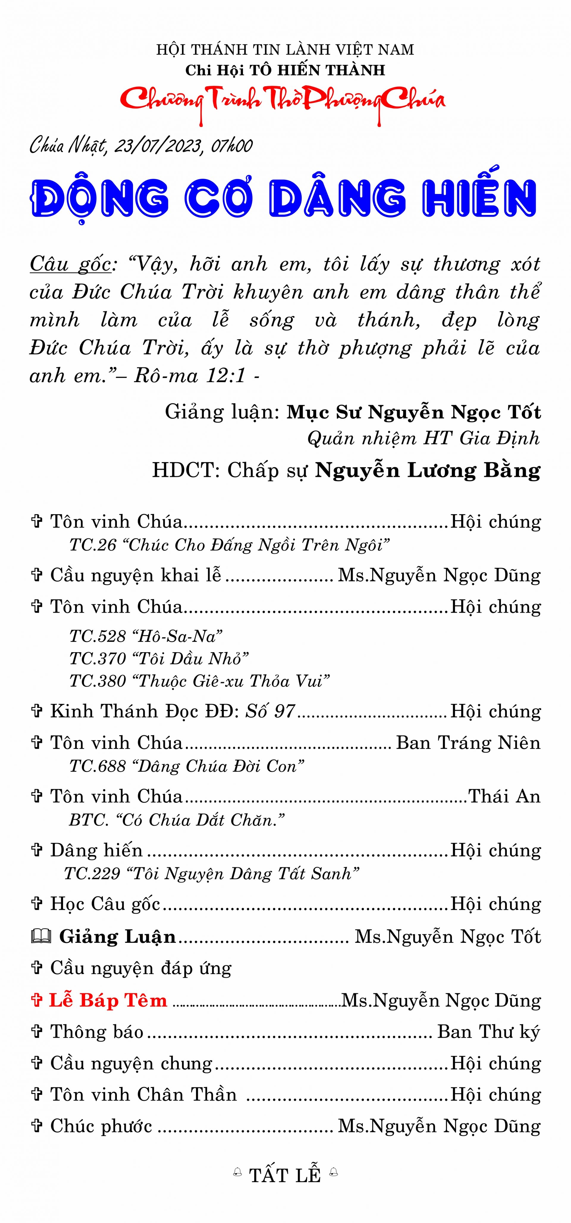 Chúa nhật 23-07-2023 | HTTL Tô Hiến Thành